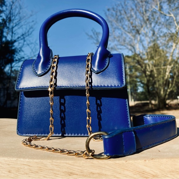 Bags | Trendy Cobalt Blue Mini Handbag W Gold Chain Crossbody Strap ...